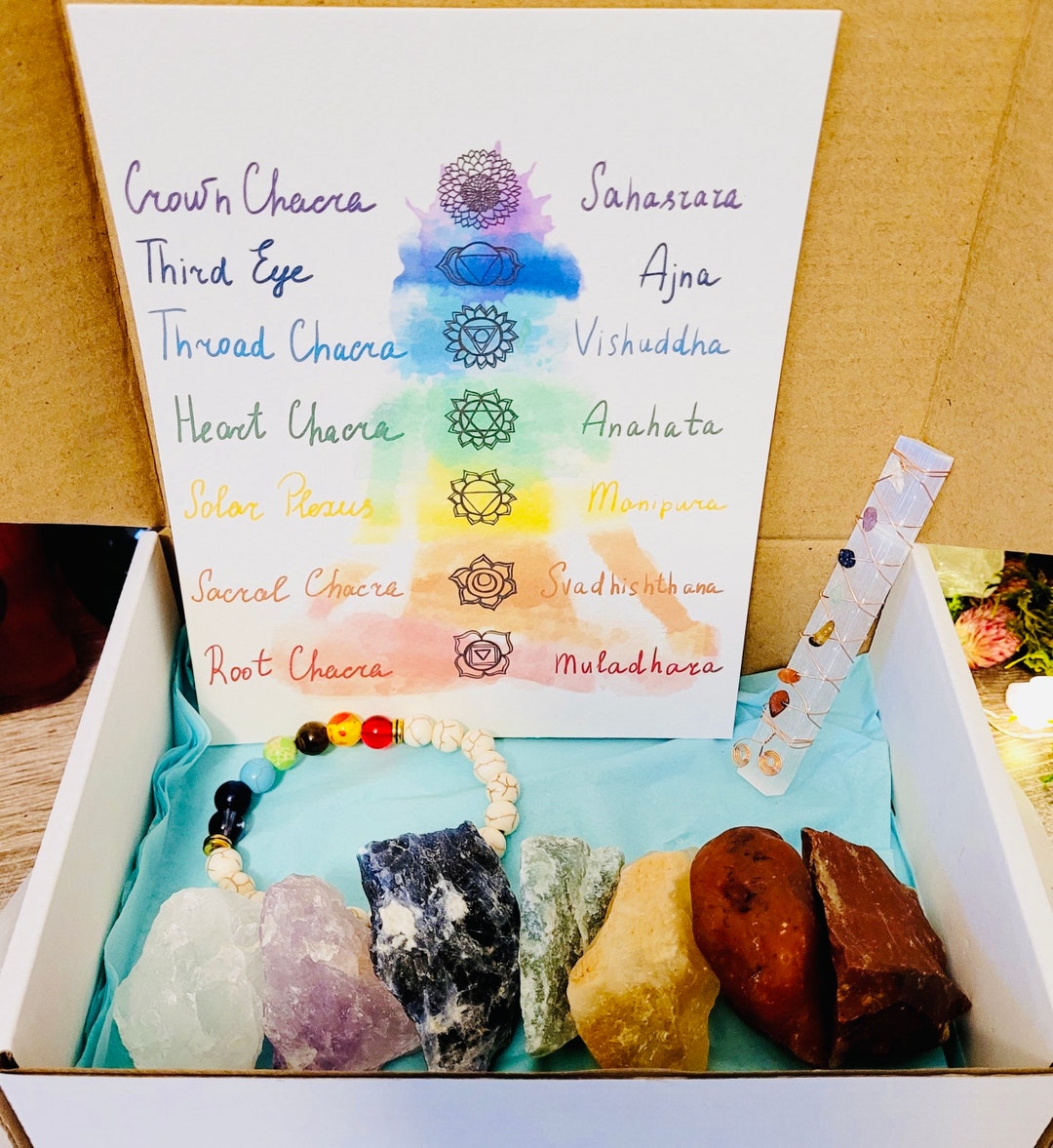 Chakra Kit- Chakra Watercolor Art, Chakra Raw Crystals, Chakra Selenite ...