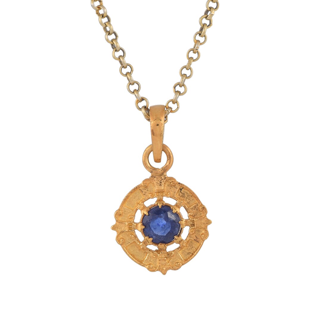 Pendentif saphir bleu en or vermeil 14 carats sur argent sterling ...