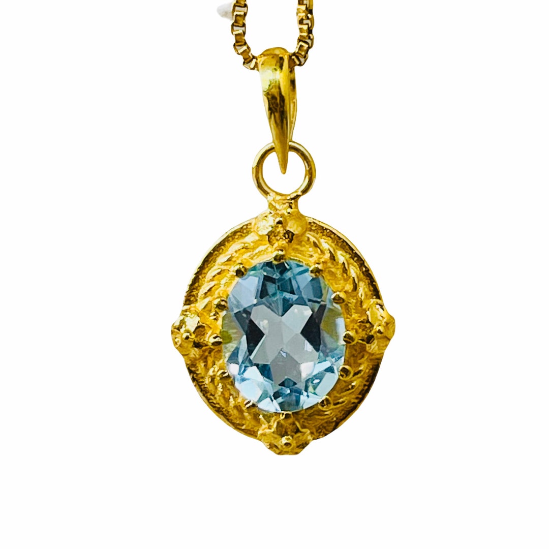 Topaz Azul 14K Gold Vermeil sobre Colgante de Plata de Ley - Etsy España