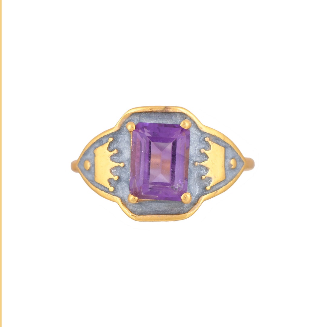 Amethyst 925 Sterling Silver Art Deco Enameled Ring - Etsy