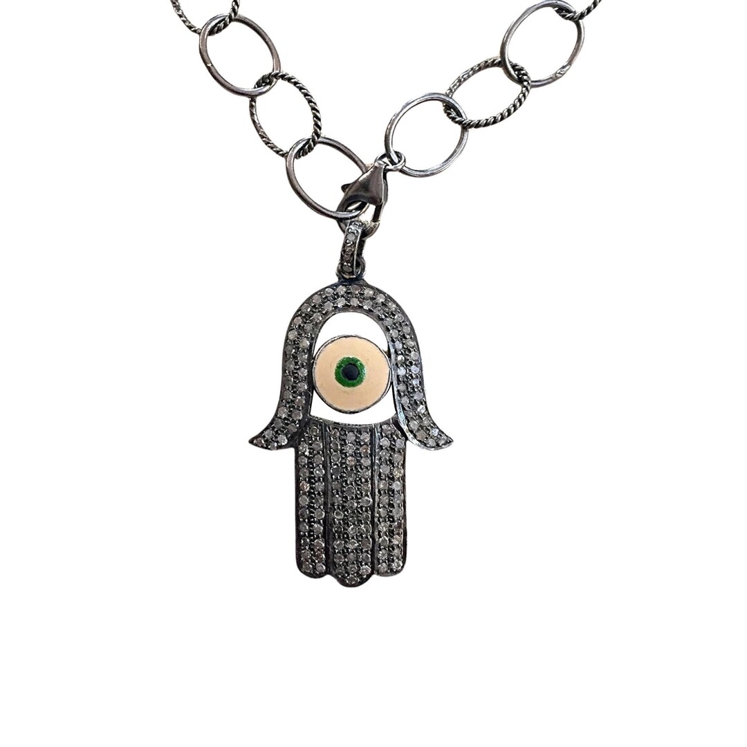 Diamond Oxidised Sterling Silver Hand of God Enamelled Pendant - Etsy
