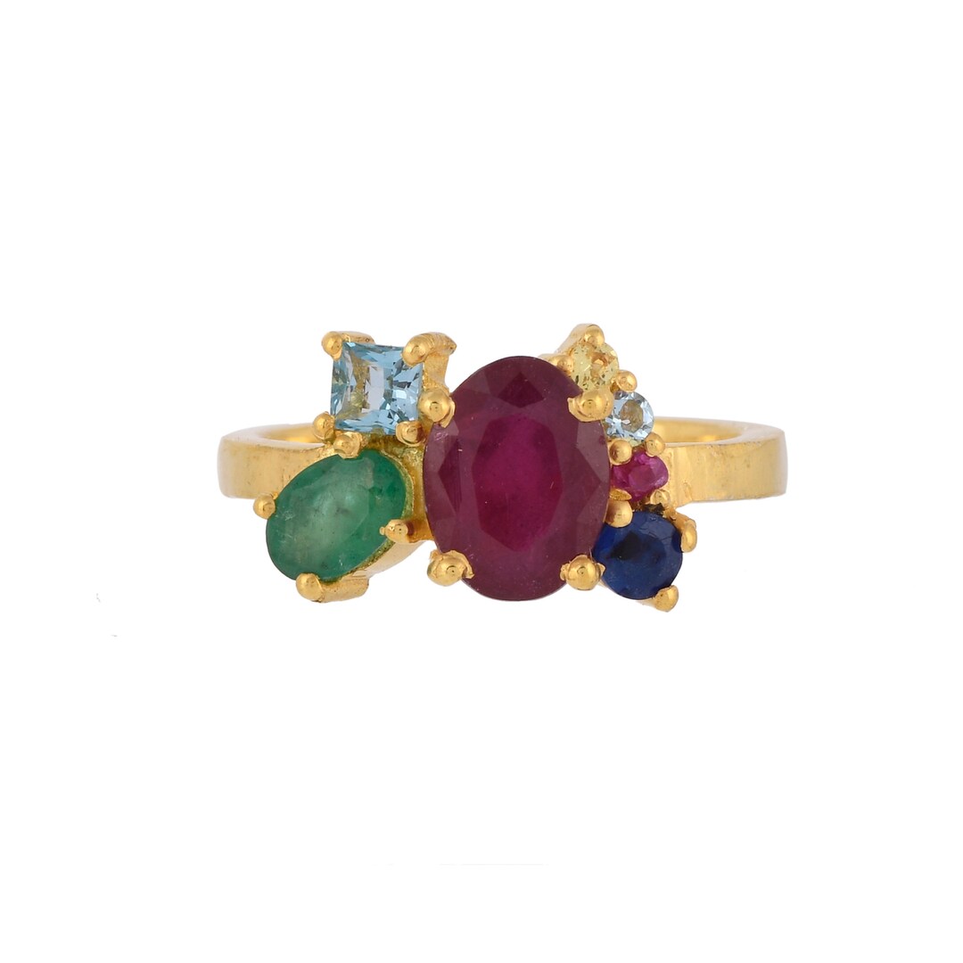 Ruby, Emerald, Sapphire, Citrine & Blue Topaz Gold Vermeil Over ...