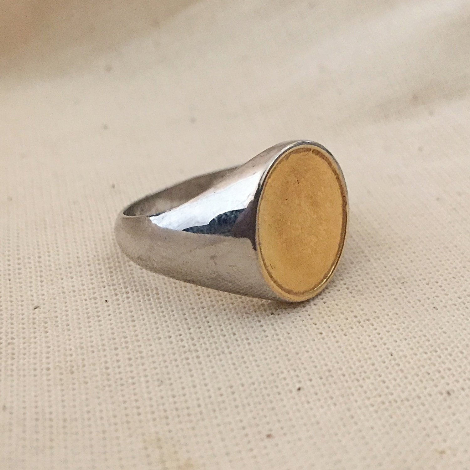925 Sterling Silver Two Tone Signet Ring - Etsy