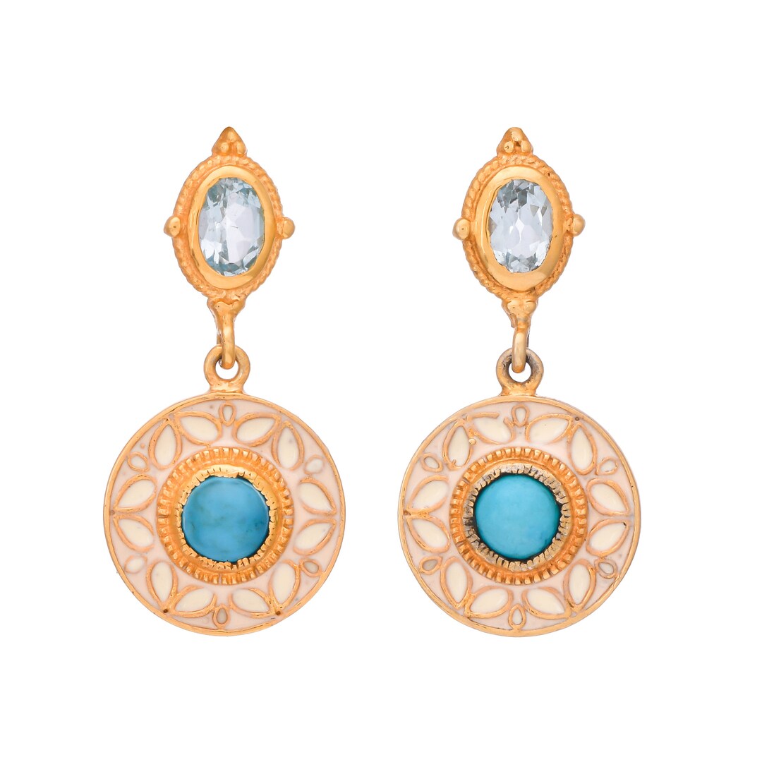 Blue Topaz & Turquoise 14K Gold Vermeil Over Sterling Silver Art Deco ...