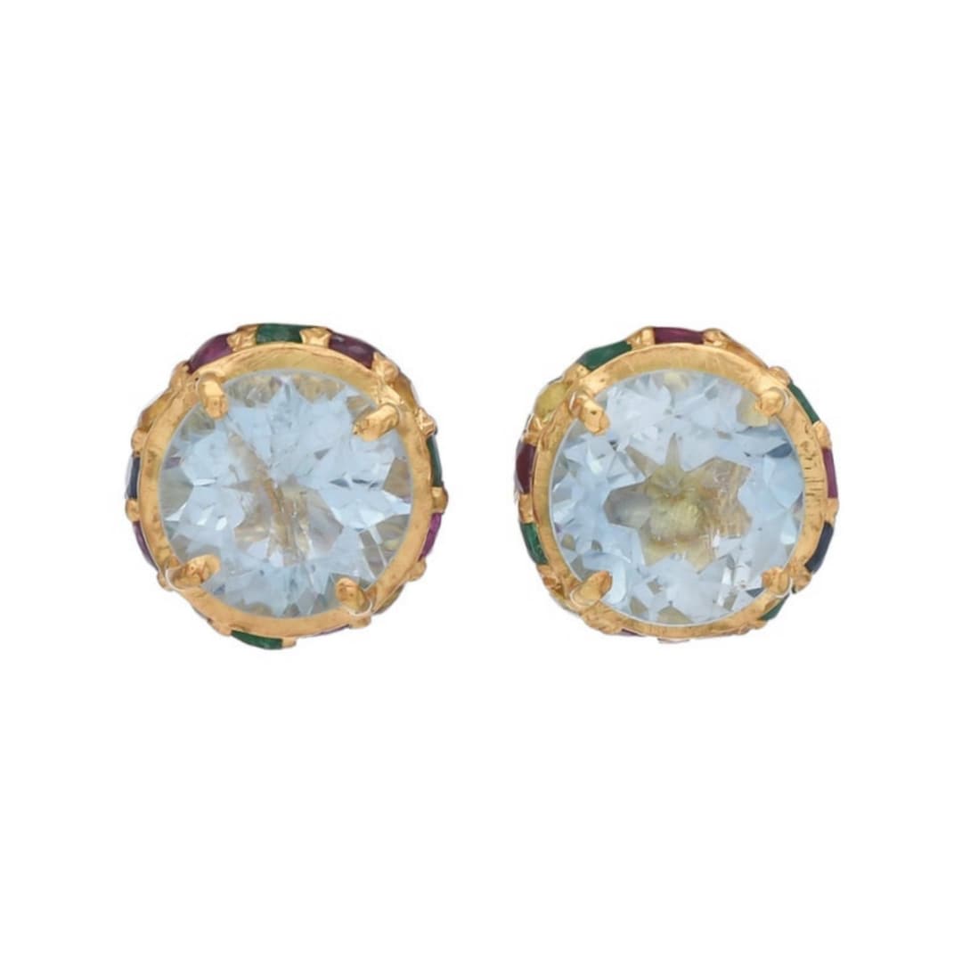 Blue Topaz, Emerald, Multi Colored Sapphire & Ruby Gold Vermeil Over ...