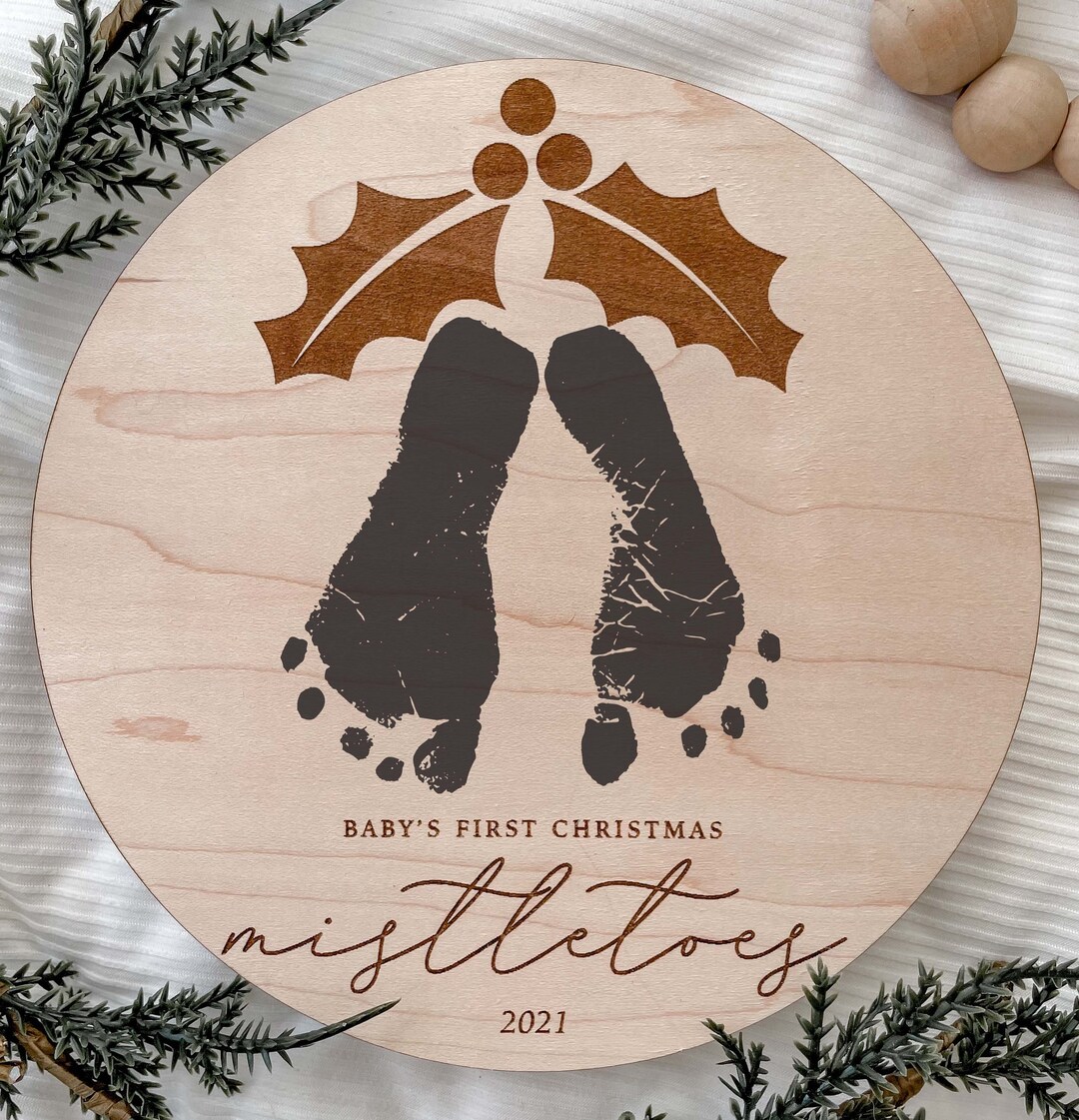 Mistletoes Baby First Christmas Footprint Sign | 2024 Christmas ...