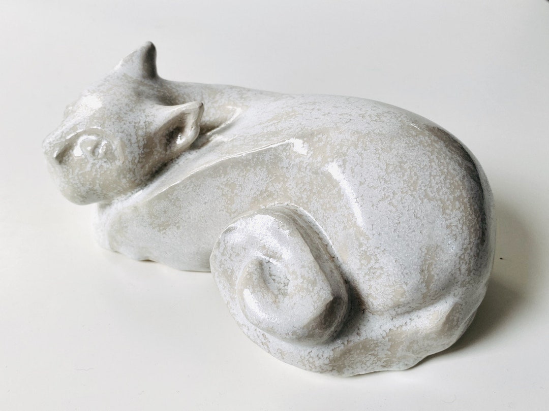 White Cat Figurine -beautiful Unique Ceramic Lovely Small Sculpture ...