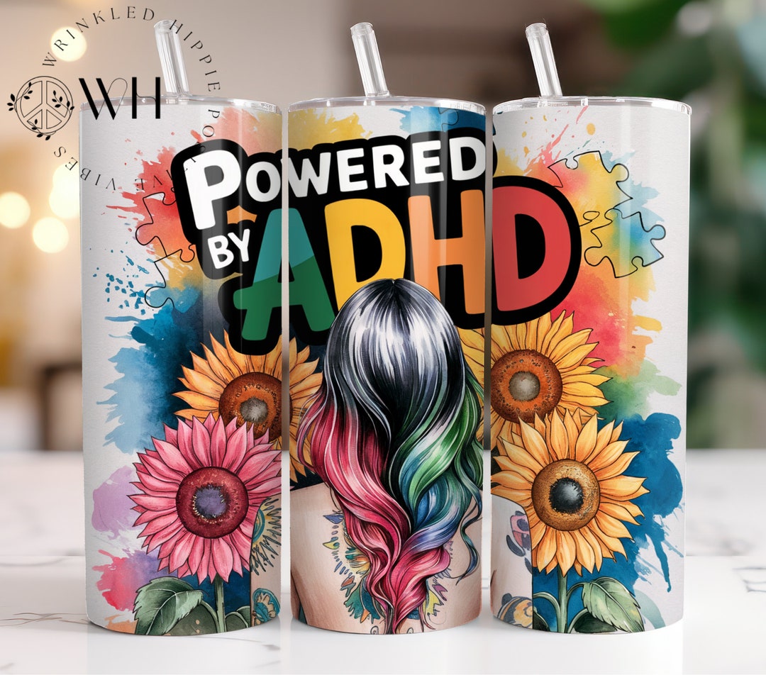 Powered by ADHD Awareness 20oz Skinny Tumbler Wrap Design ...