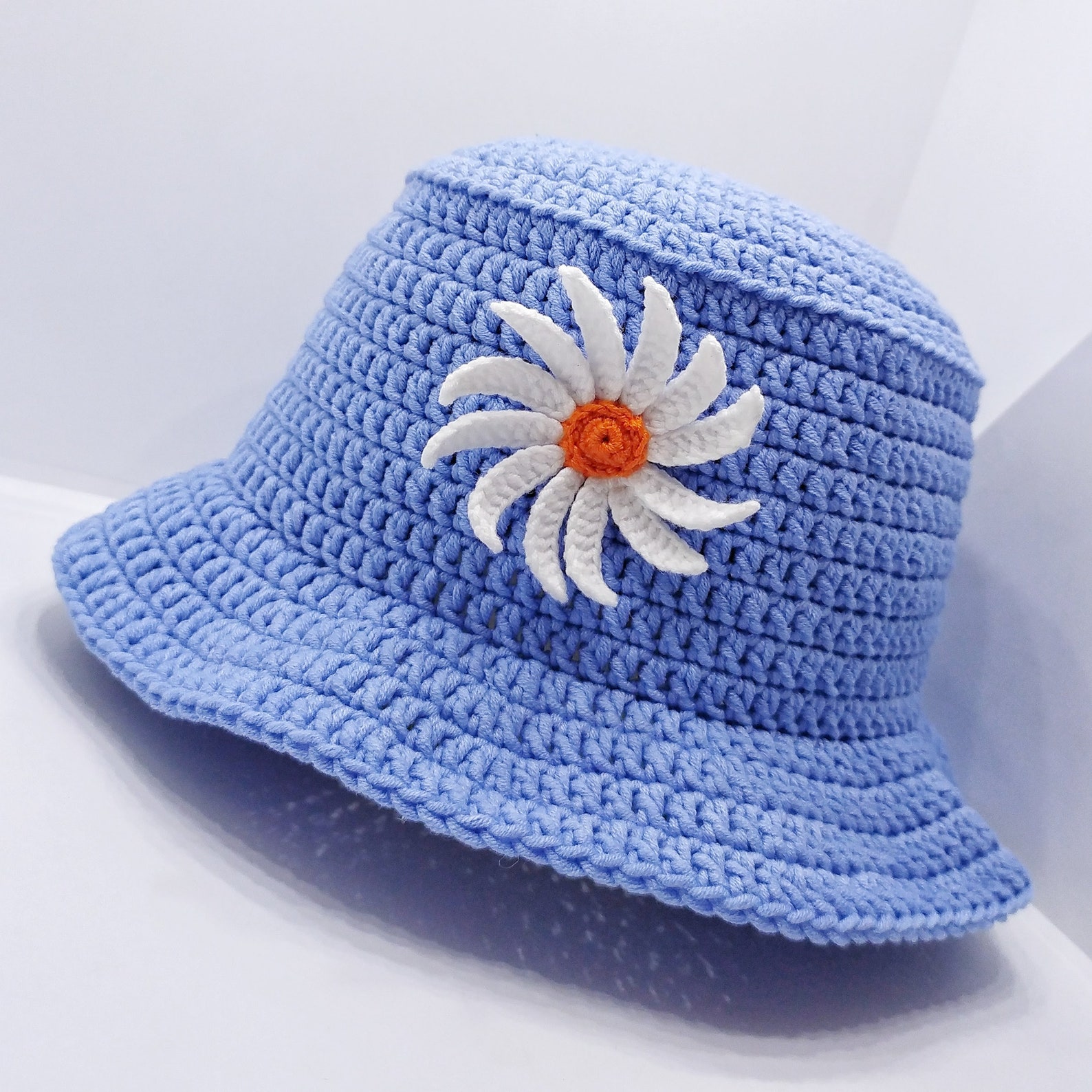 Flower Bucket Hat Blue Bucket Hat Daisy Bucket Hat Crochet Etsy