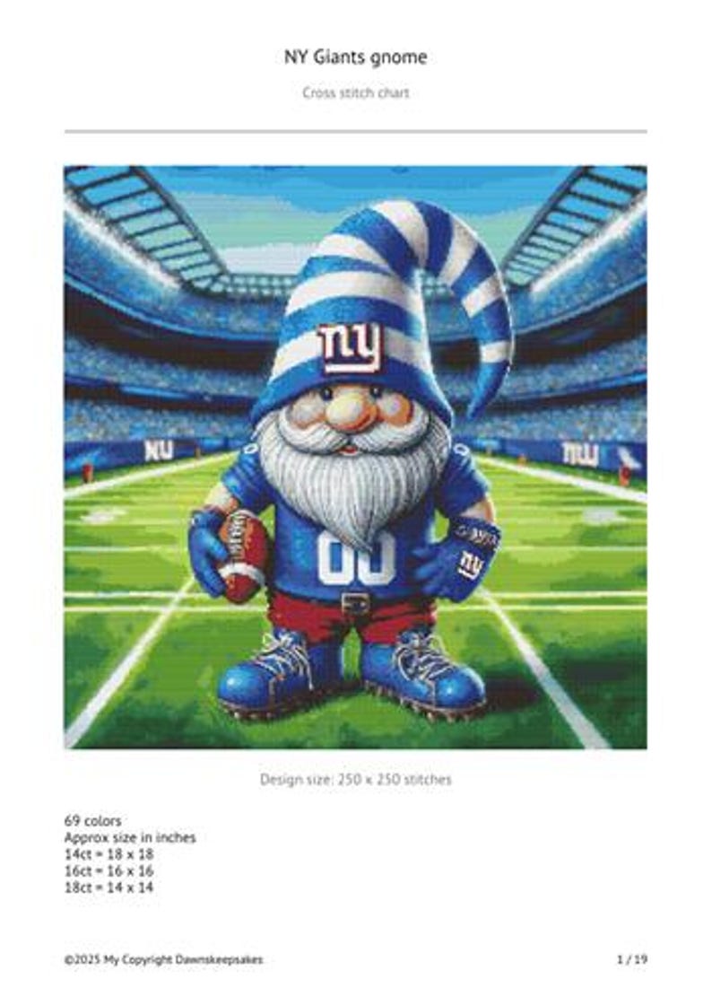 NY Giants Gnome Cross Stitch Pattern: Football Fan Gift (PDF Pattern ...