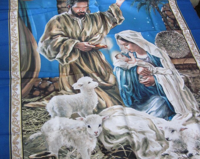 Nativity Holy Night Fabric Panel 24"x44", CD2015-BLUE for Timeless ...