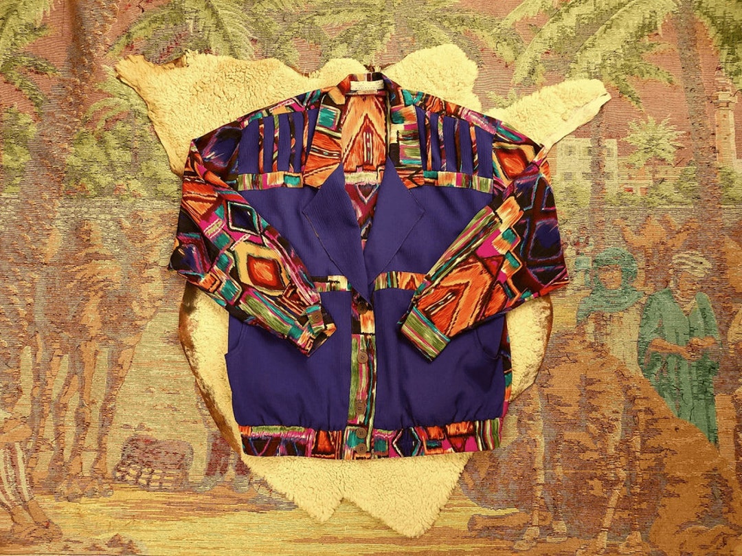 Vtg 1980s Nino Wong 1940s Style Purple ANKARA Print Ricky HOLLYWOOD ...