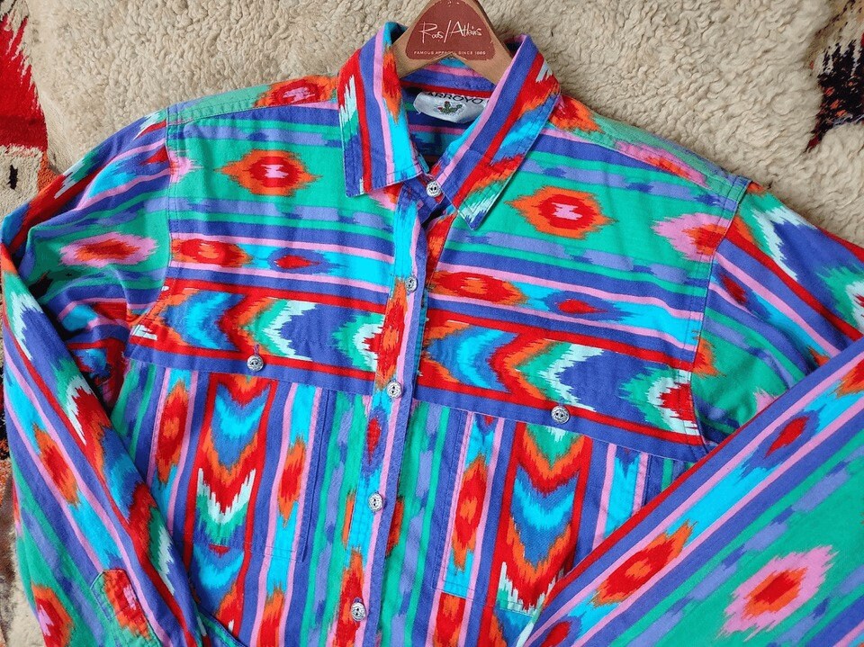 Vtg 1980s 1990s ARROYO Chimayo NAVAJO Aztec Brushpopper Rodeo WESTERN ...