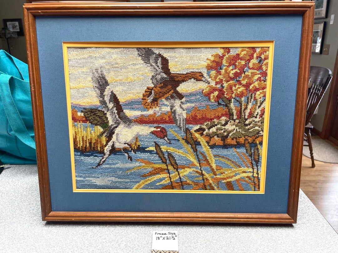 Vintage 1980s Flying Ducks Needlpoint Framed & Matted 18x21 1/2 ...