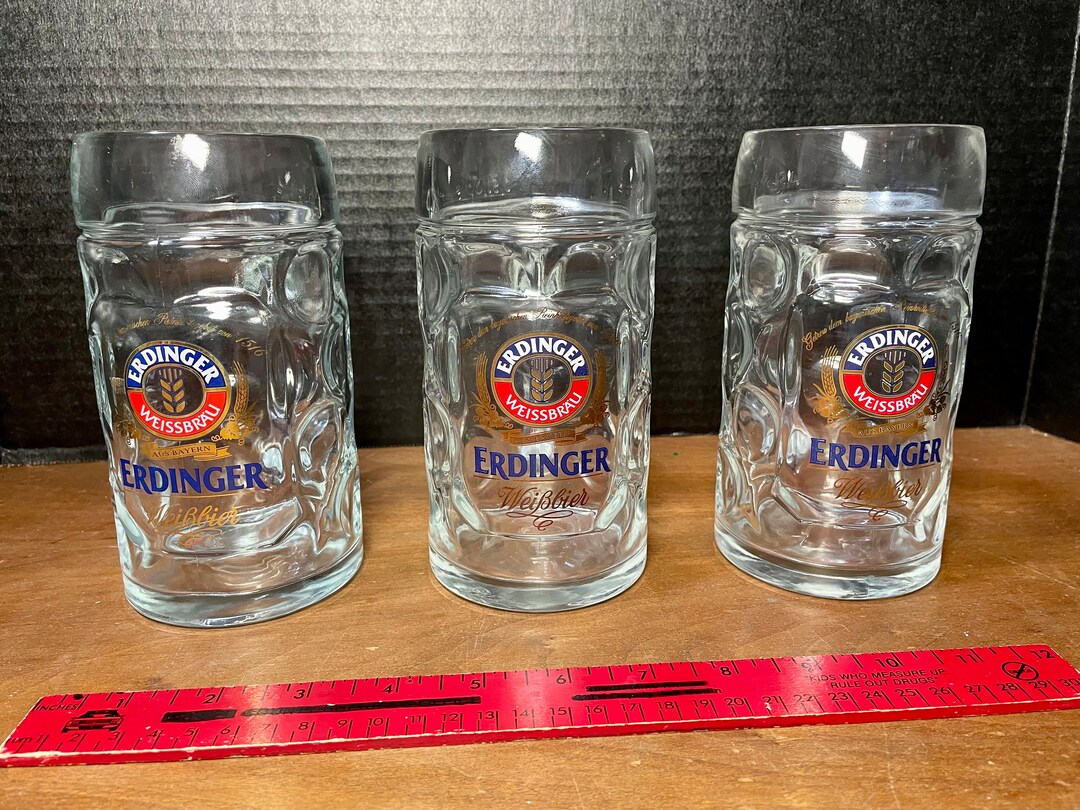 3 Erdinger Weissbrau Dimpled Beer Stein Glasses LARGE 1 Liter Mugs - Etsy