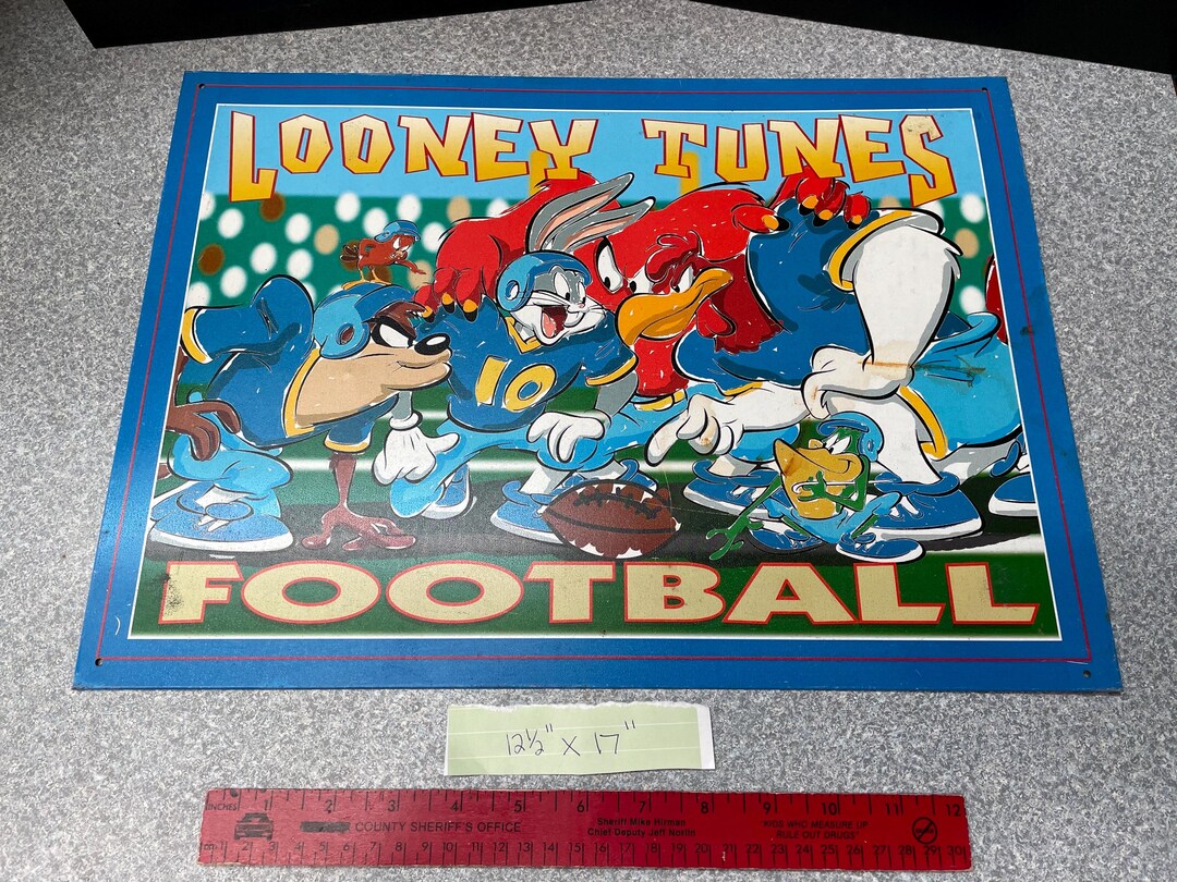 Vintage Looney Tunes Metal Wall Sign Warner Bros Football Bugs Taz ...