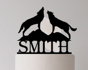 Personalised Wooden Wedding Cake Topper Silhouette Wolves | Etsy