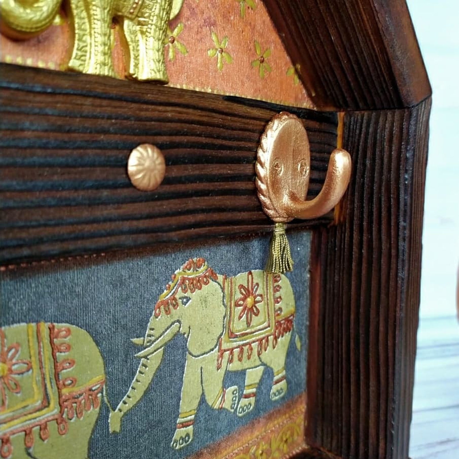 Wooden key holder Indian elephant ethnic home decor Wood key | Etsy