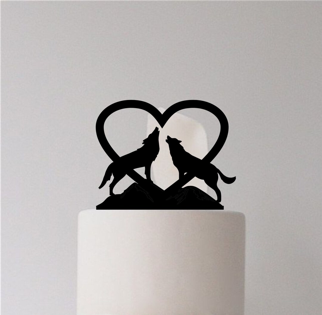 Personalised Wooden Wedding Cake Topper Silhouette Wolves Howling at ...