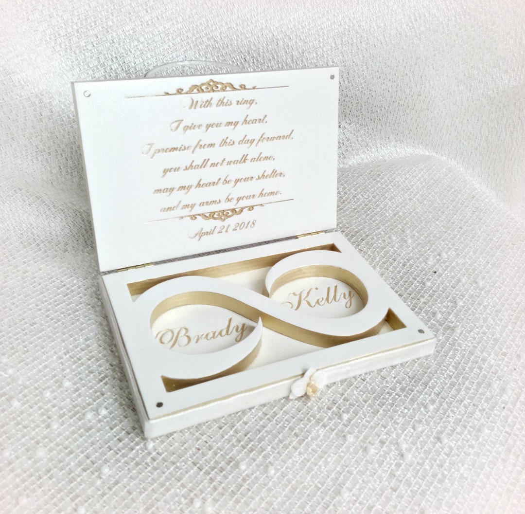 Carved Wooden Ring Bearer Box: Champagne Gold Infinity Symbol Wedding ...