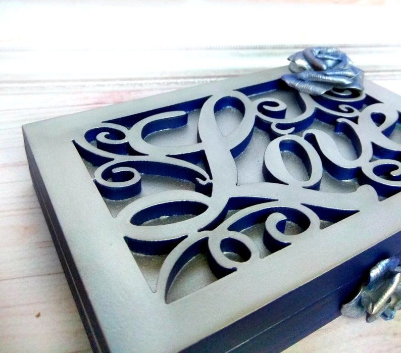 Ring Bearer Box Silver Royal Blue Rose Wedding Ring Box - Etsy