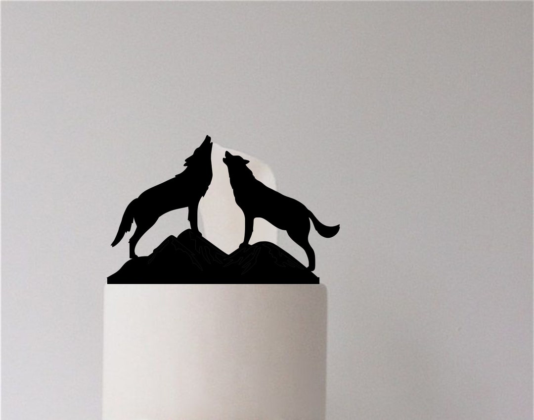 Personalised Wooden Wedding Cake Topper Silhouette Wolves Howling at ...