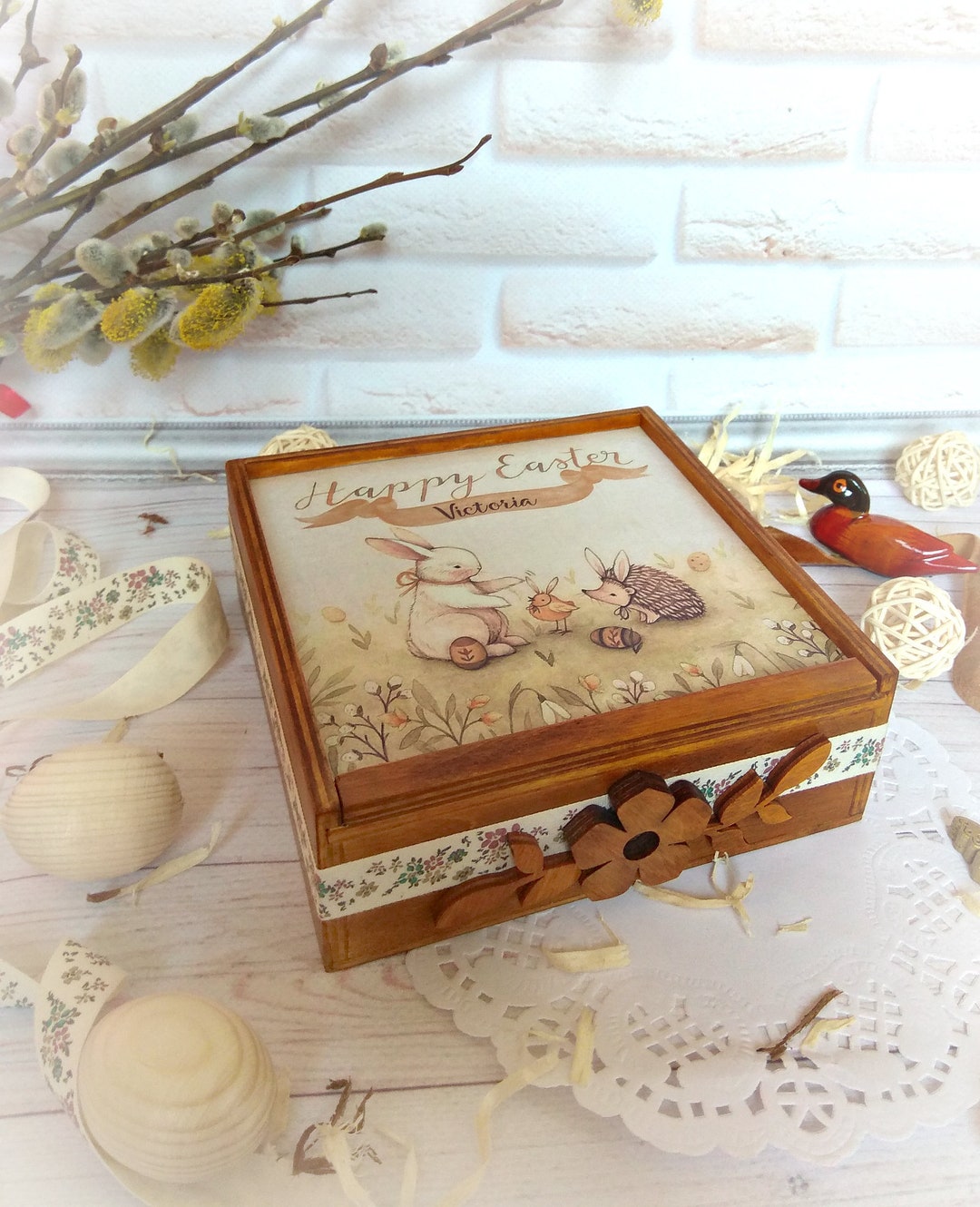 Easter Box Wooden Sliding Gift Box Easter Egg Hunt Happy Easter Bunny ...