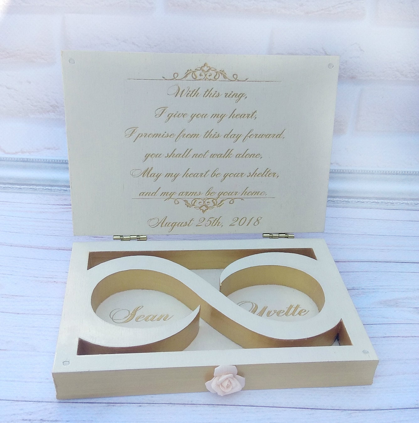 Ring Bearer Box Champagne Gold Cream Ivory Wedding Ring Box Blush Rose ...