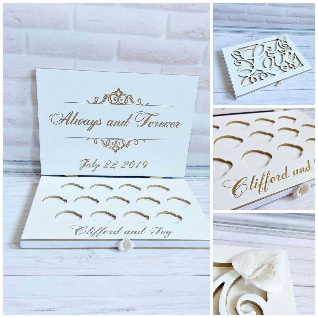 Wooden Wedding Coin Box Arras Box Personalised Champagne Gold White ...