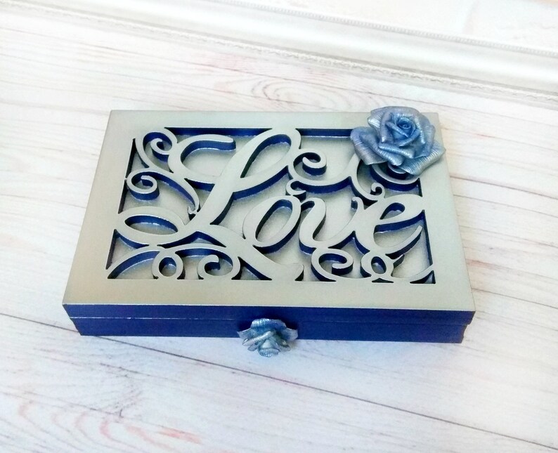 Ring Bearer Box Silver Royal Blue Rose Wedding Ring Box - Etsy