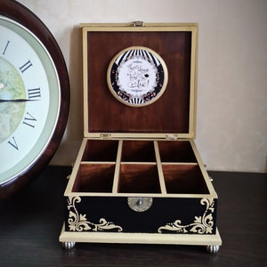 Tea Box Black Gold Wooden Tea Box Tea Bag Storage Tea Bag Box Floral ...