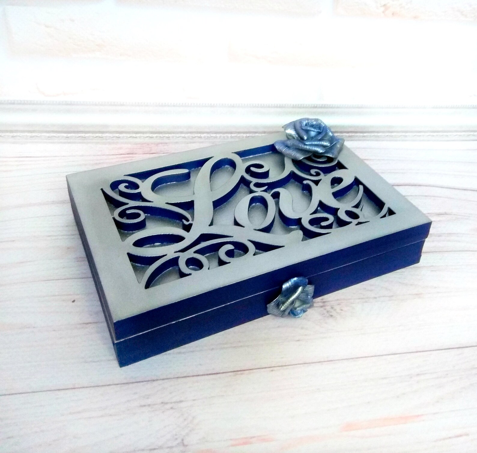 Ring Bearer Box Silver Royal Blue Rose Wedding Ring Box - Etsy