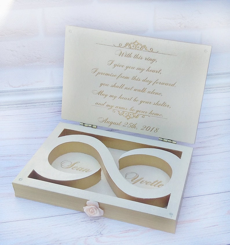 Ring Bearer Box Champagne Gold Cream Ivory Wedding Ring Box Blush Rose ...