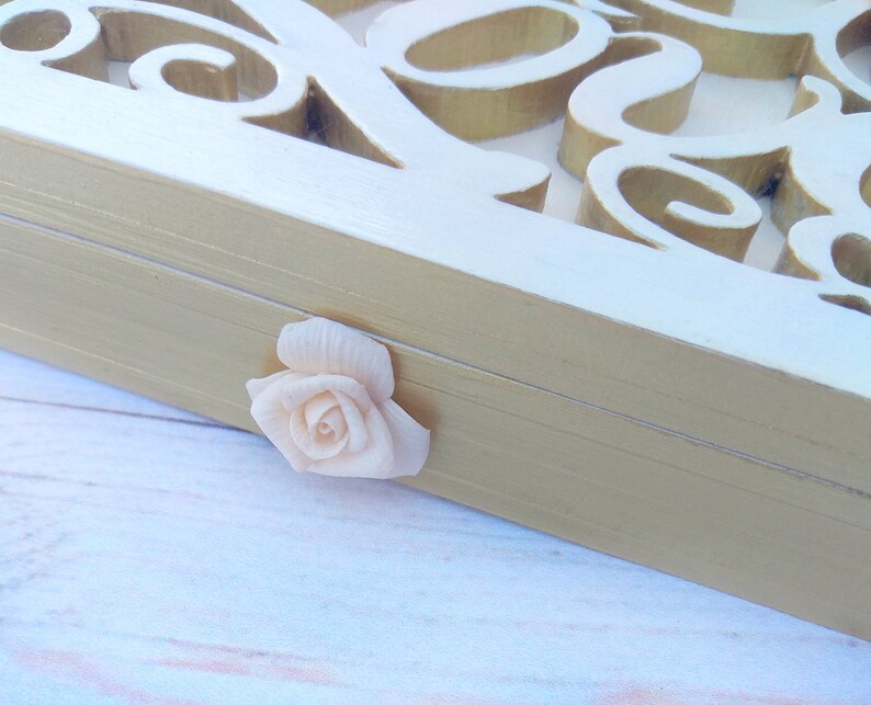 Ring Bearer Box Champagne Gold Cream Ivory Wedding Ring Box Blush Rose ...