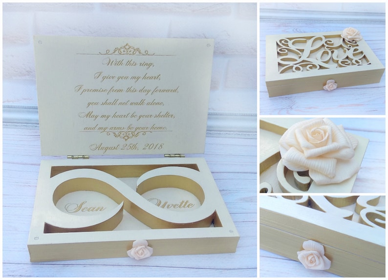 Ring Bearer Box Champagne Gold Cream Ivory Wedding Ring Box Blush Rose ...