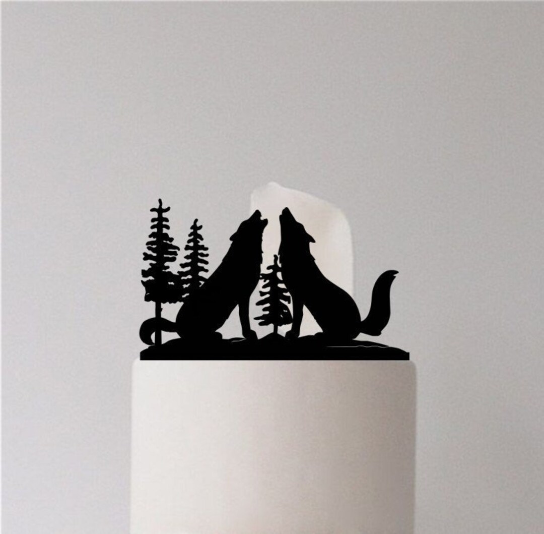 Personalised Wooden Wedding Cake Topper Silhouette Howling Wolves Firs ...