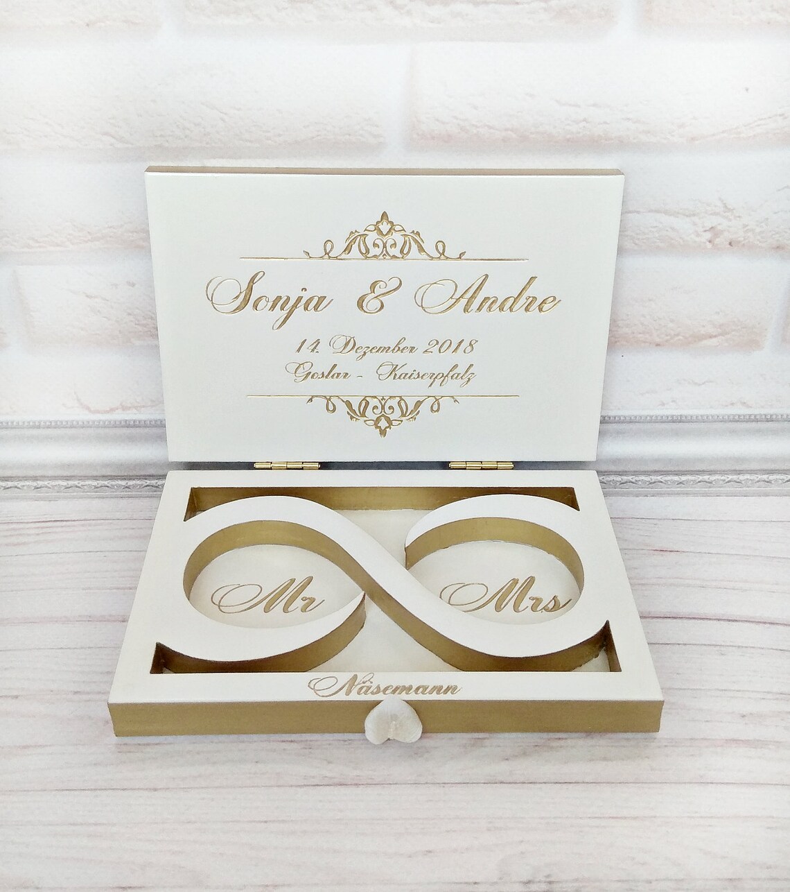 Ring Bearer Box Champagne Gold White Wooden Wedding Ring Box | Etsy