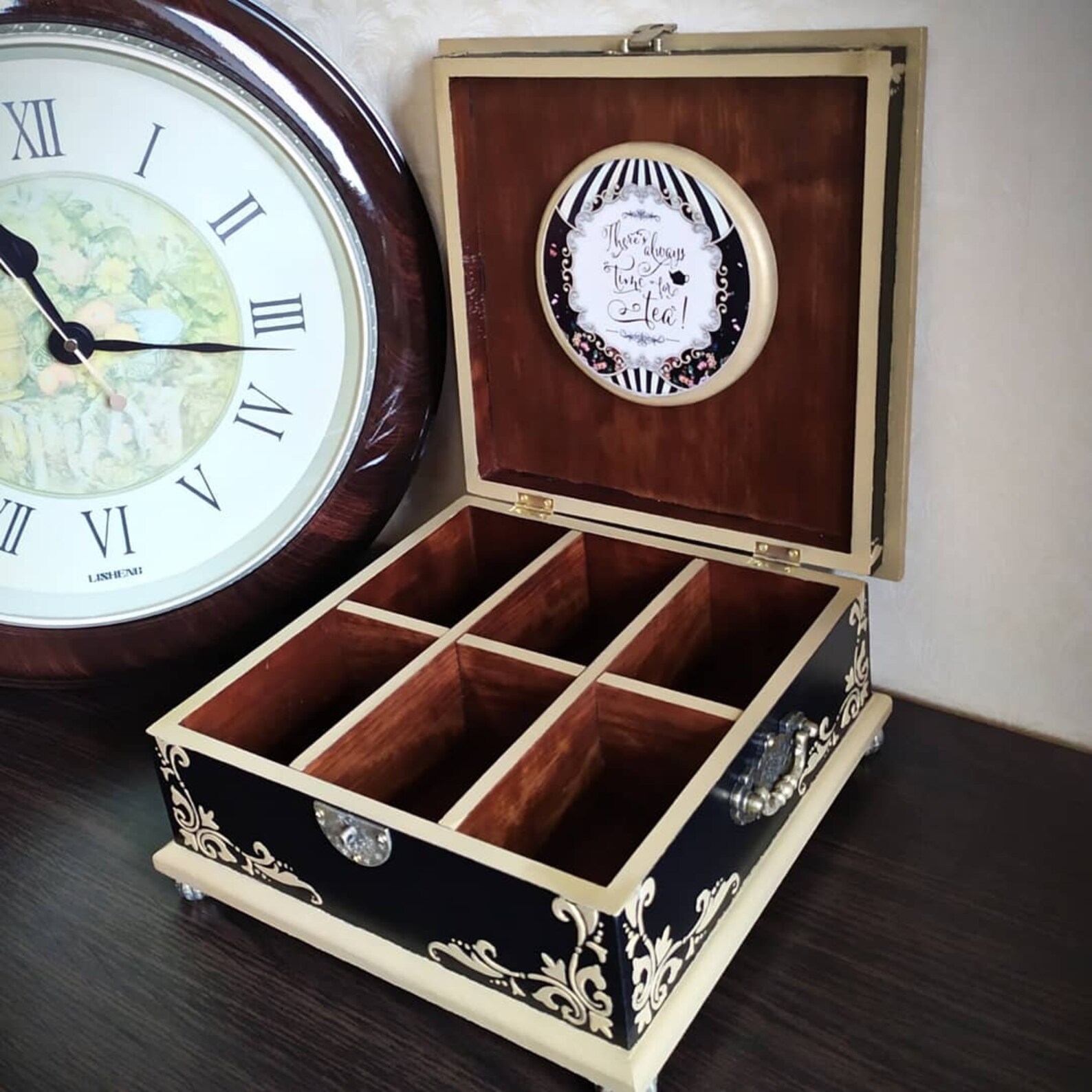 Tea Box Black Gold Wooden Tea Box Tea Bag Storage Tea Bag Box - Etsy