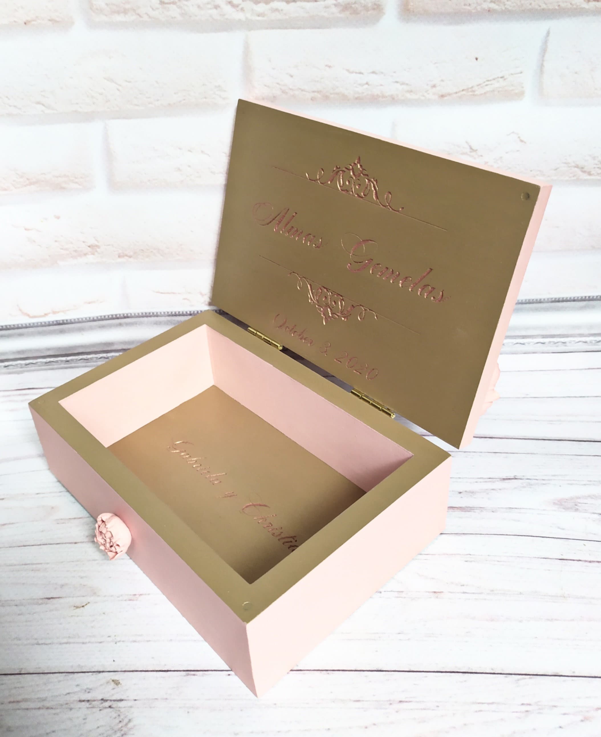 Wooden Wedding Lasso Box Personalised Rose Champagne Gold | Etsy