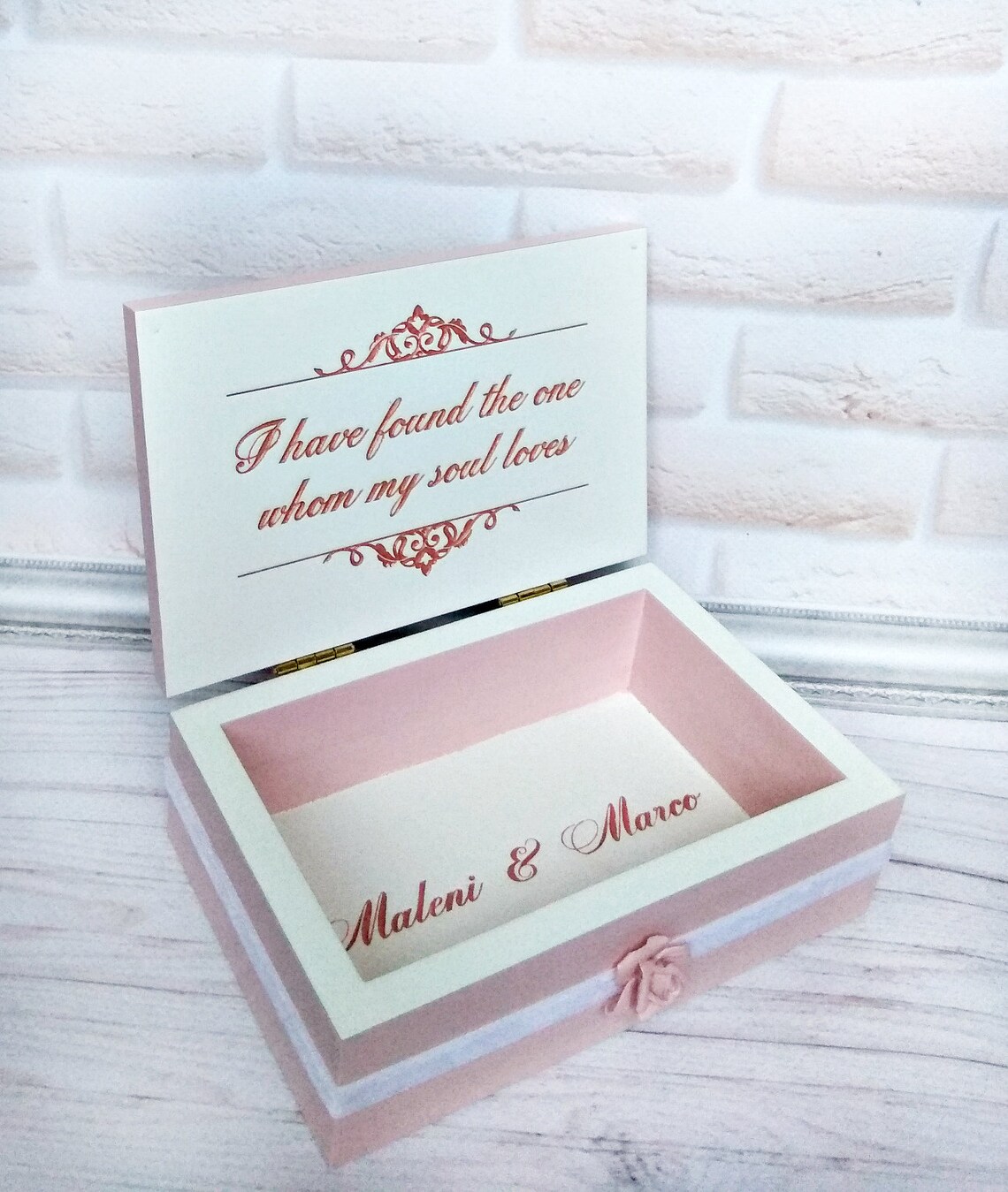 Wooden Wedding Lasso Box Personalised Rose Gold White Blush Wedding ...