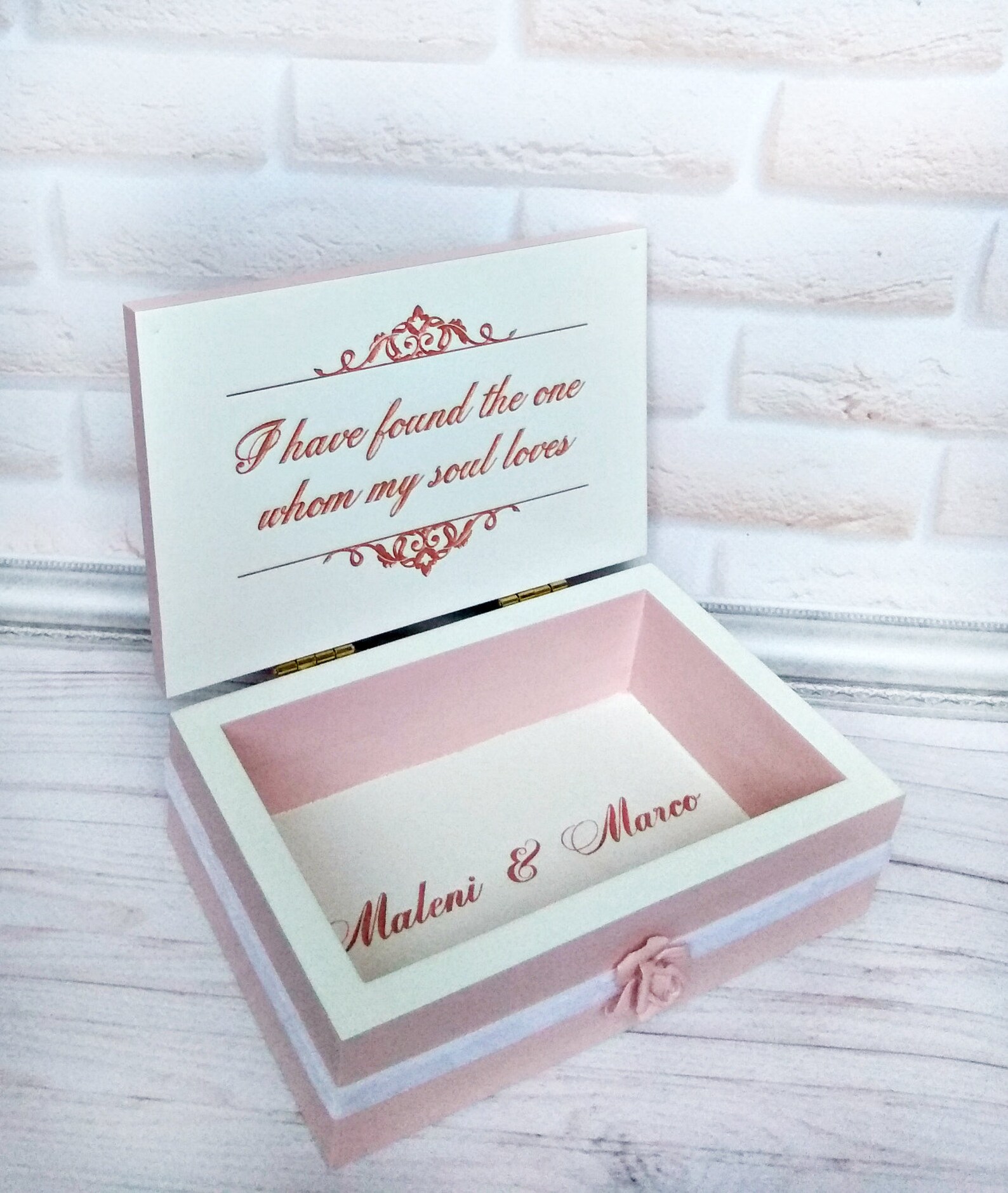 Wooden Wedding Lasso Box Personalised Rose Gold White Blush | Etsy