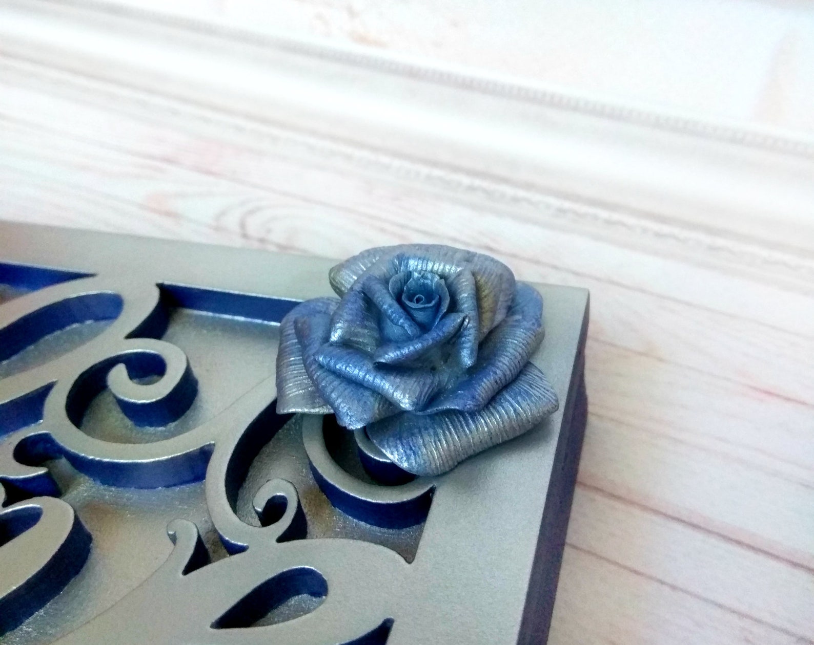 Ring Bearer Box Silver Royal Blue Rose Wedding Ring Box - Etsy