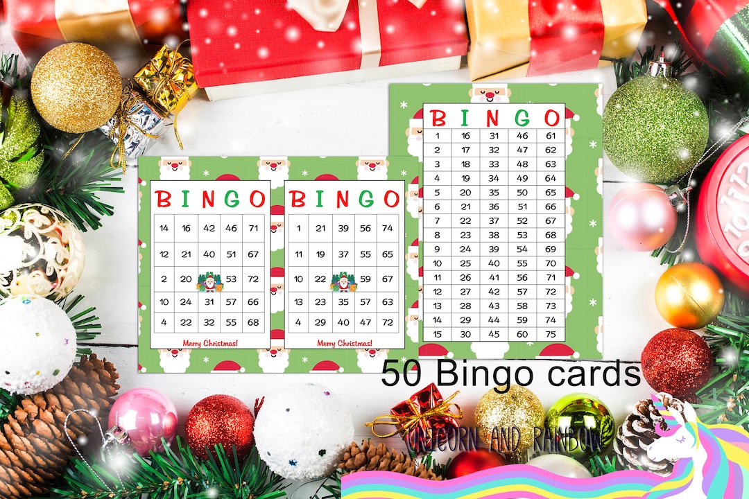 50 Merry Christmas Bingo game printable cards Family game School game ...