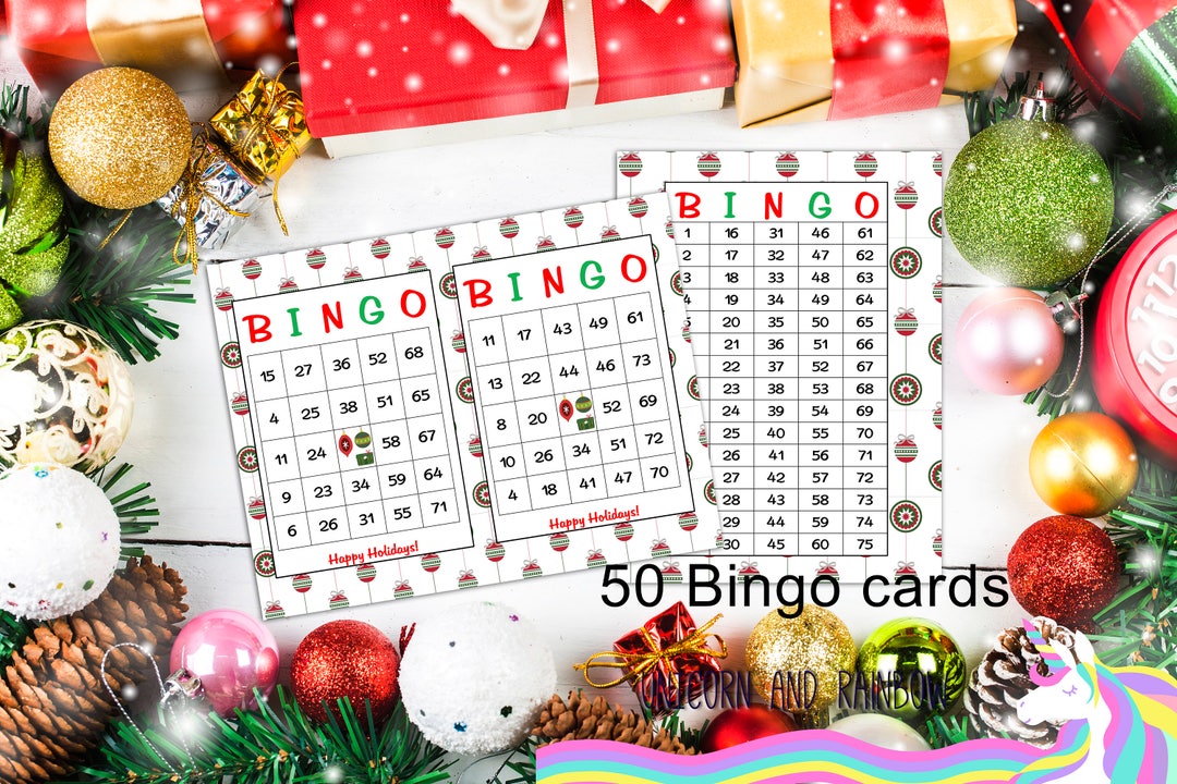 50 Happy Holidays Bingo Game Printable Cards Family Game School Game ...