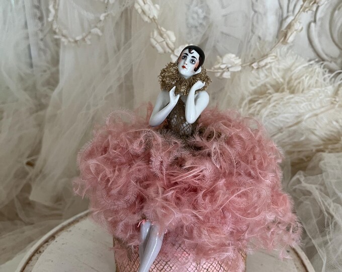 Antique French Boudoir Doll Half Doll Pierrot Powder Box Victorian ...