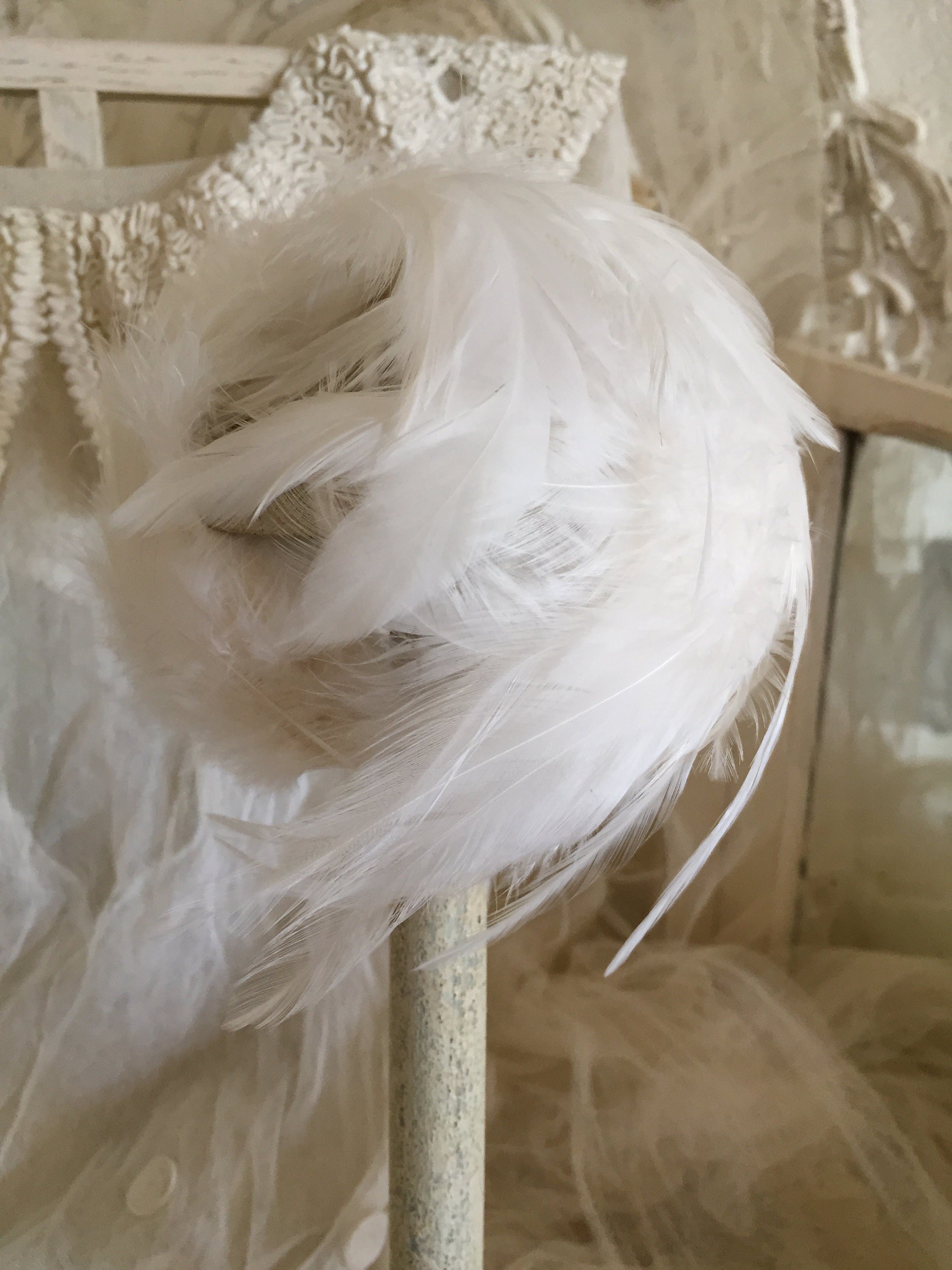 Antique French Feathers White Angel Millinery Hat Headband - Etsy