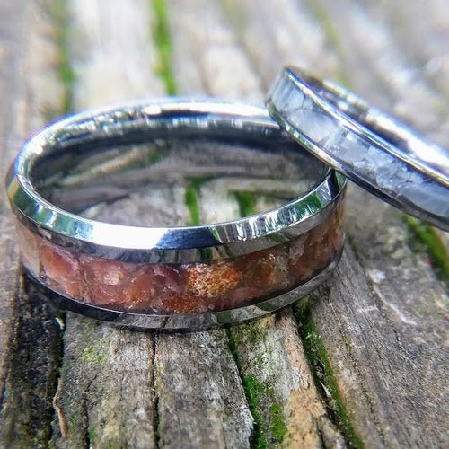 Sunstone and Moonstone Wedding Band Set Silver Tungsten Ring | Etsy
