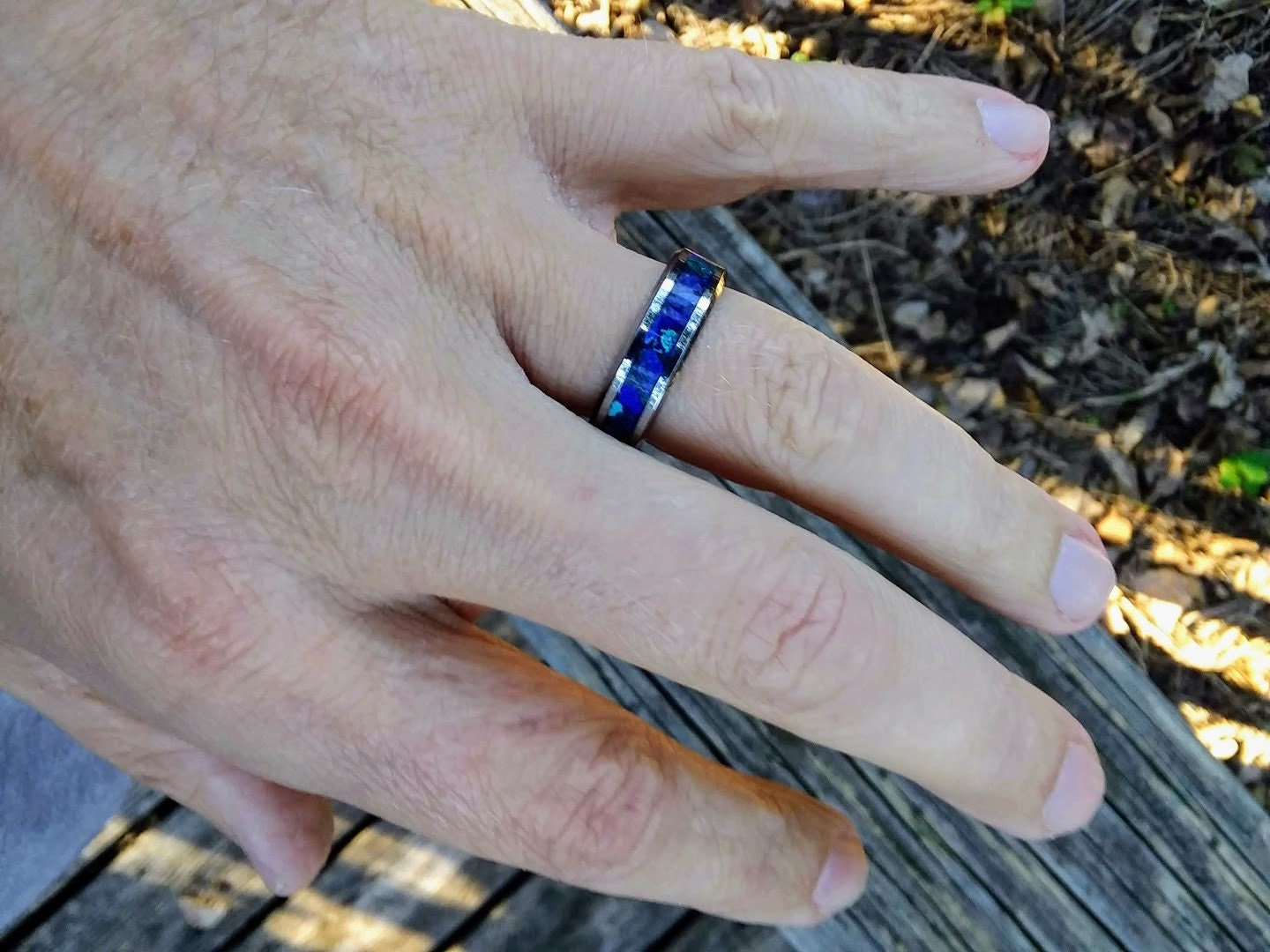 Silver Tungsten Wedding Band with Azurite Inlay Tungsten | Etsy