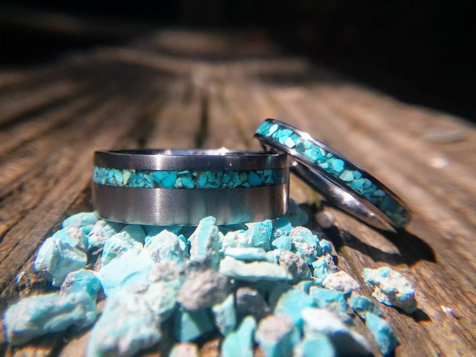 Matching Navajo Turquoise Wedding Band Set Titanium Wedding | Etsy
