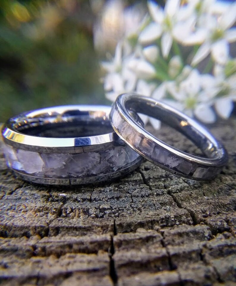 Tungsten and Moonstone Wedding Band Set Matching Moonstone - Etsy